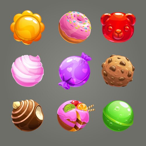 Candy balls set round sweet assets for game Vector Image