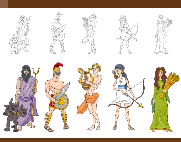 Ancient greek gods cartoon characters Royalty Free Vector