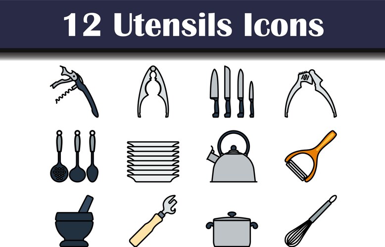 120 icons of kitchen equipment utensils Royalty Free Vector