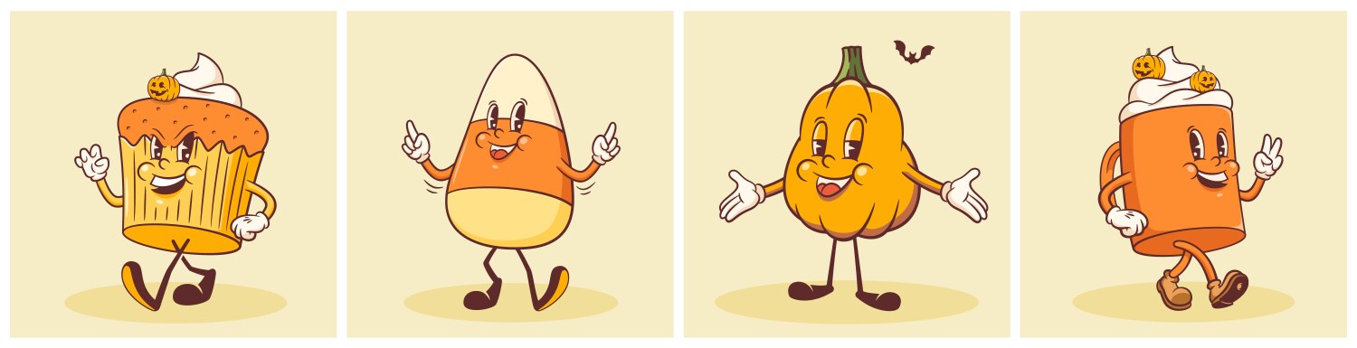 Retro halloween characters cartoon festive Vector Image