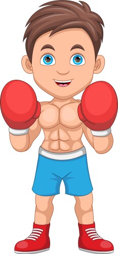 Cartoon little boy training boxing Royalty Free Vector Image