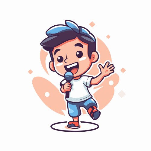 Cartoon boy singing karaoke with microphone Vector Image