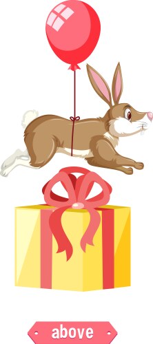 Preposition wordcard with bunny between boxes Vector Image