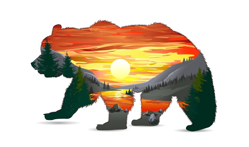 Native fighting with bear sunset Royalty Free Vector Image