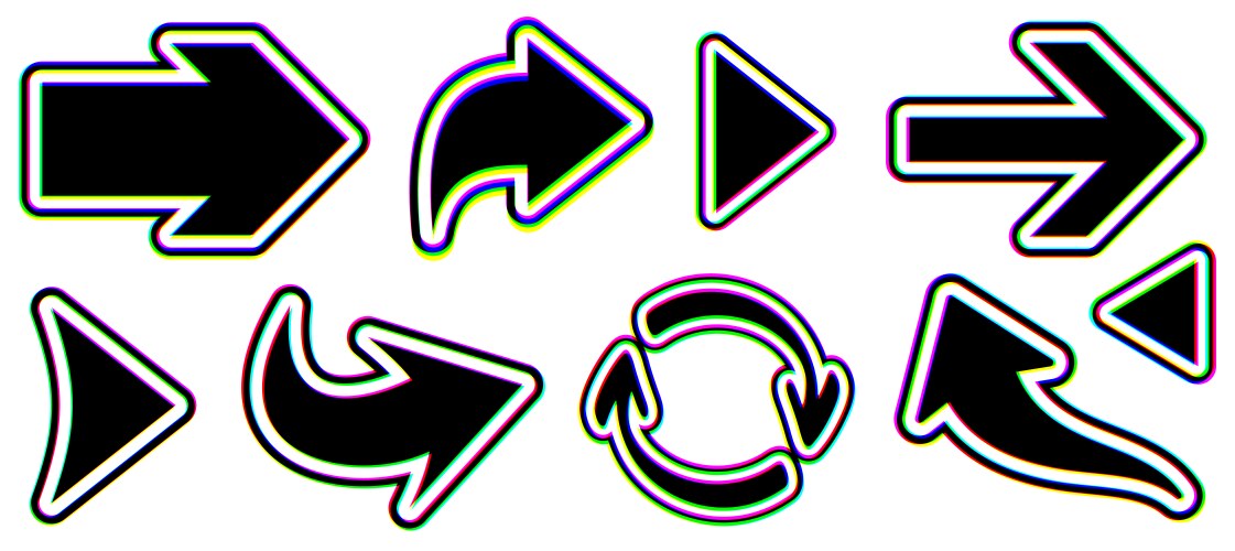 Bold glitch effect arrow set with distortion Vector Image