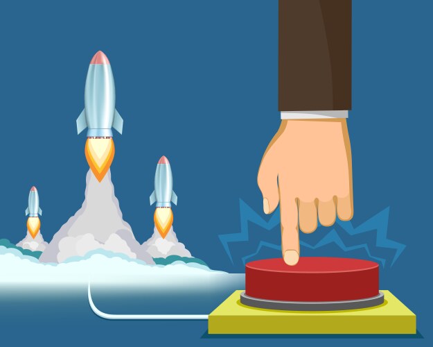 Businessman hand pushing red button to launch Vector Image