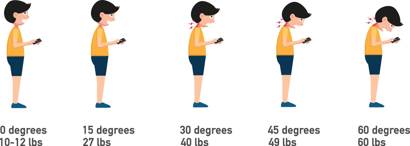 Bad smartphone posturesthe angle of bending head Vector Image