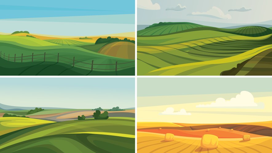 Landscape with paddy fields Royalty Free Vector Image