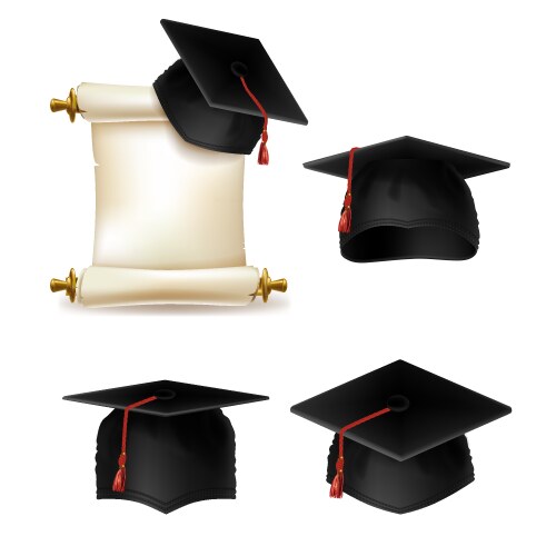 Graduate cap with a diploma in the scroll Vector Image
