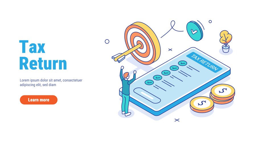 Tax return concept characters preparing documents Vector Image