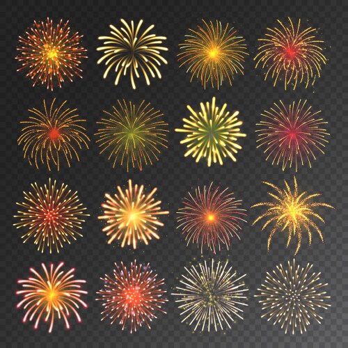 Festive fireworks collection realistic colorful Vector Image