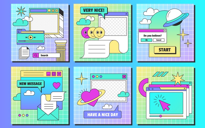 Big set of retro vaporwave desktop browser Vector Image