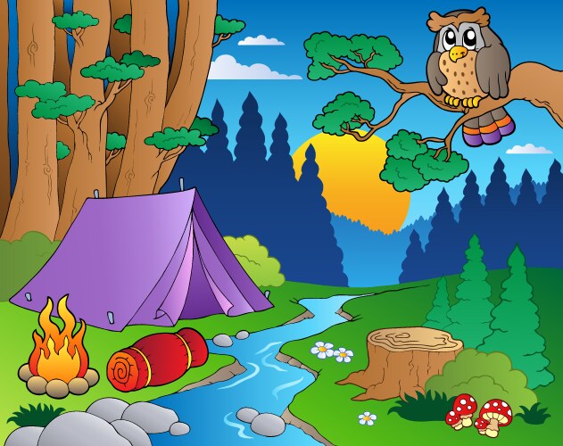 Cartoon forest landscape 4 Royalty Free Vector Image