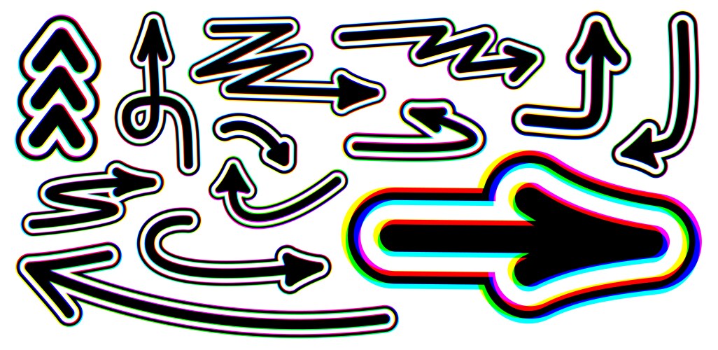 Vibrant glitch effect curved and wavy arrows Vector Image