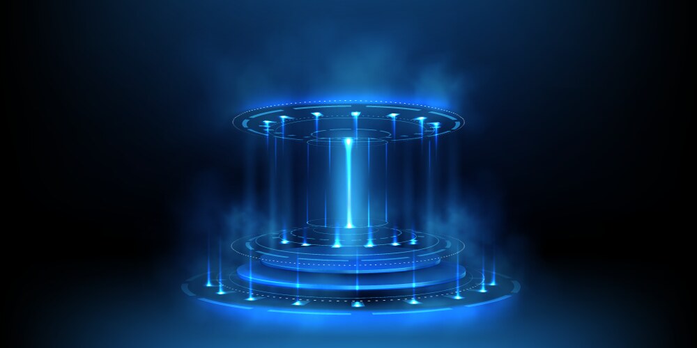 Futuristic round stepped platform with glow rings Vector Image