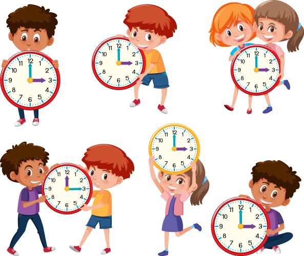 Children holding a clock Royalty Free Vector Image