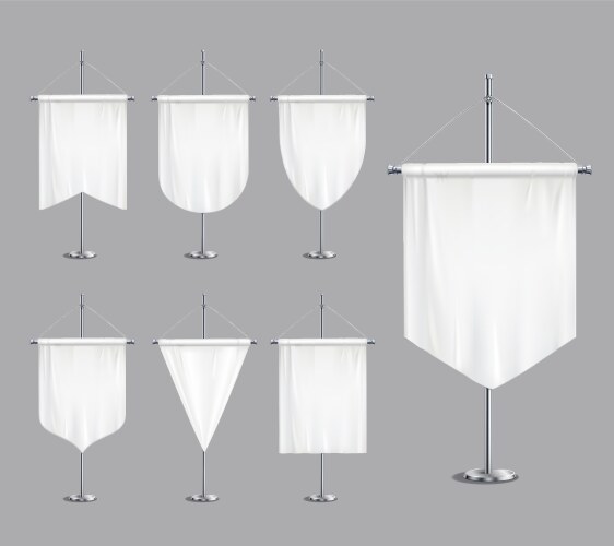 White banners and flags mesh set mockup Royalty Free Vector