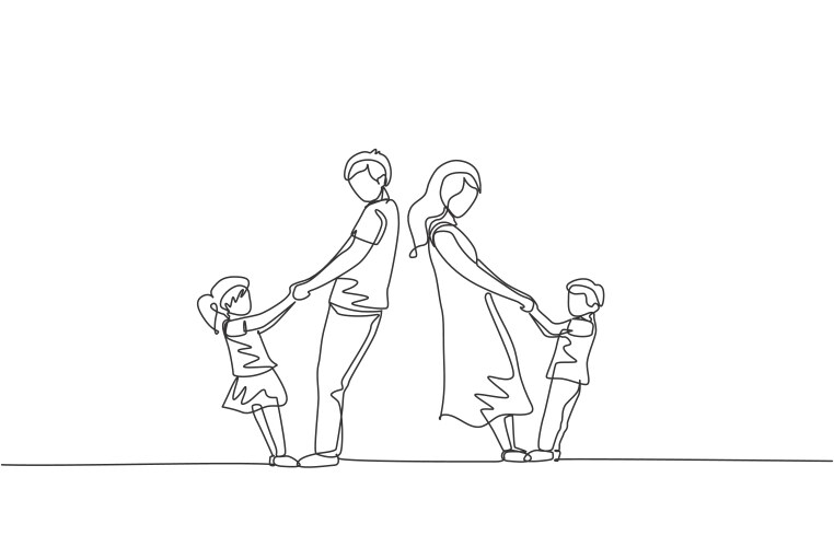 Continuous line parents walking with children Vector Image