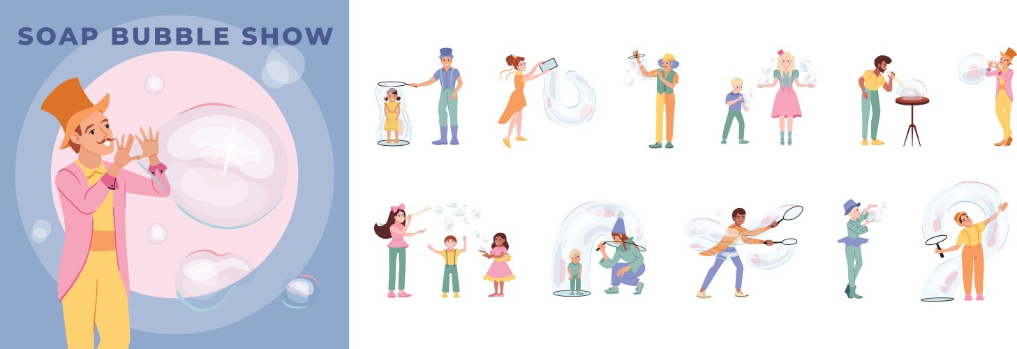Soap bubble show set Royalty Free Vector Image
