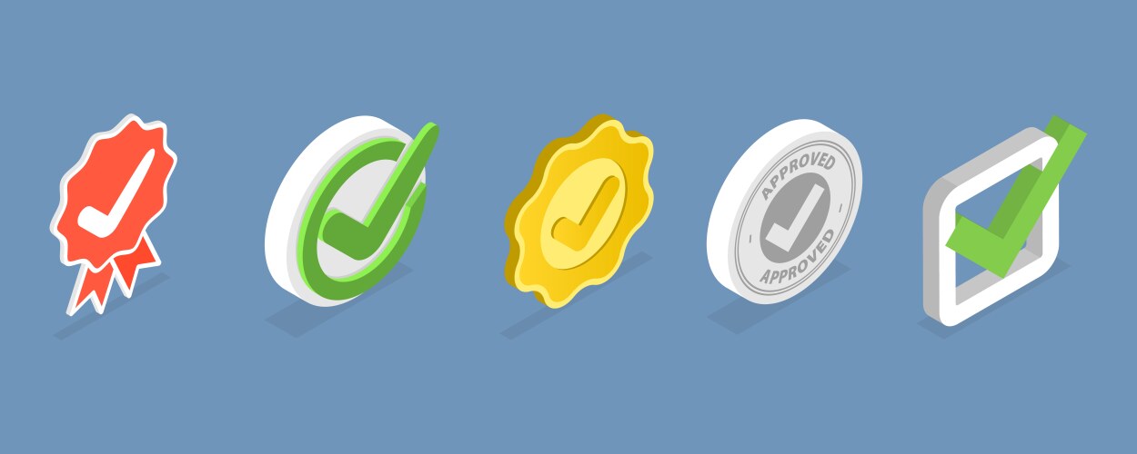 3d Isometric Flat Set Of Approved Royalty Free Vector Image