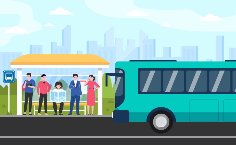 Passengers at bus stop Royalty Free Vector Image