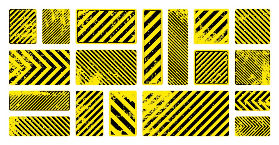 Various yellow grunge warning signs with diagonal Vector Image
