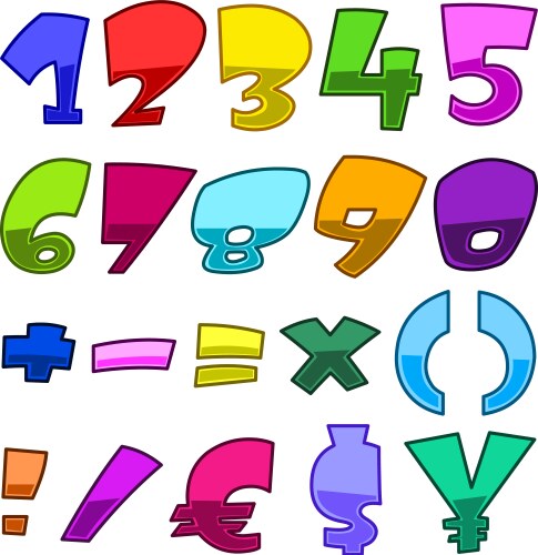 Comic childish colorful numbers set Royalty Free Vector