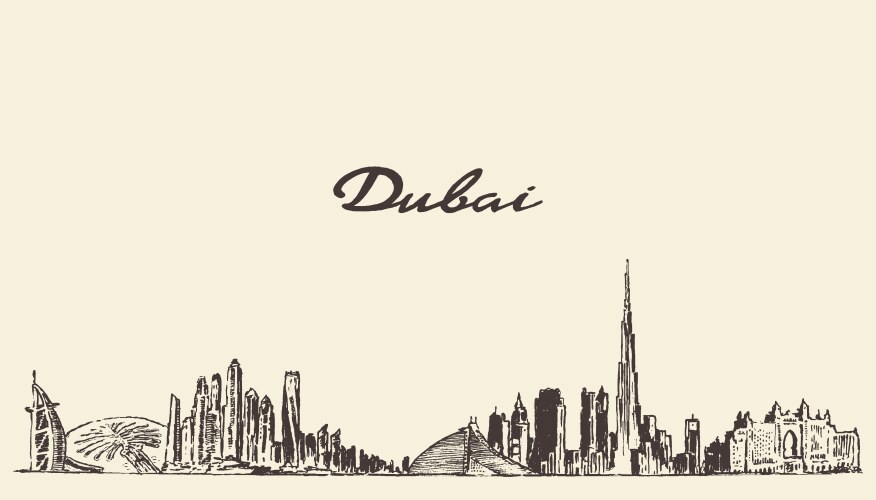 Dubai ityscape line art style detailed Royalty Free Vector
