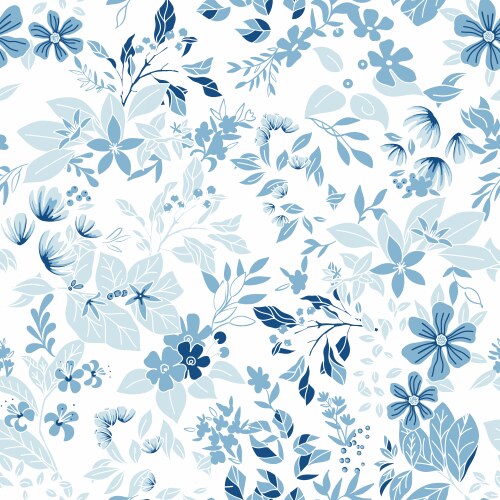 Blue botanicals seamless pattern Royalty Free Vector Image