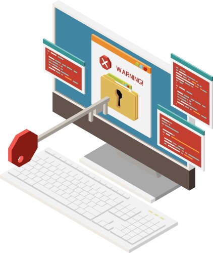 Police officer chasing after hacker holding Vector Image