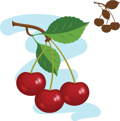 Three cherries with green Royalty Free Vector Image
