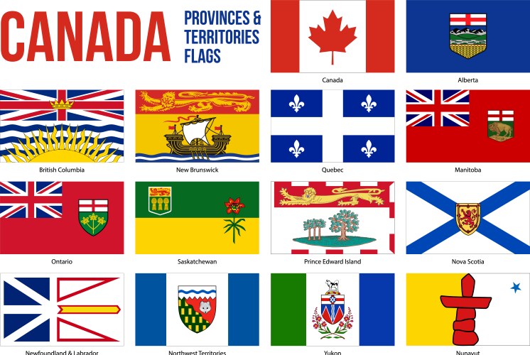 All flags canada regions Royalty Free Vector Image