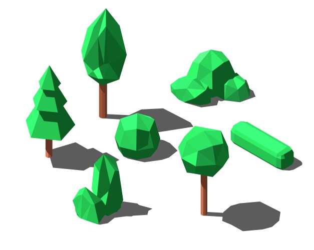 Cartoon bush and tree set trees bushes Royalty Free Vector