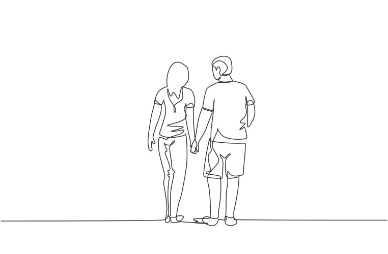 Continuous line couple in love walk holding hands Vector Image