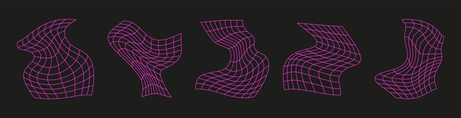 Retro 90s grid 3d elements and lines in dinamic Vector Image