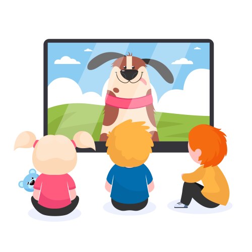 Kids watching cartoons isolated cartoon Royalty Free Vector