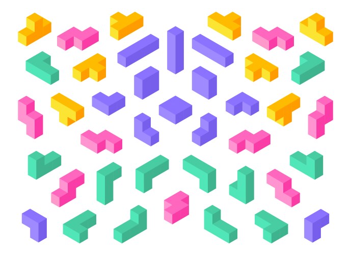 Isometric Block Constructor Cartoon Colorful Vector Image