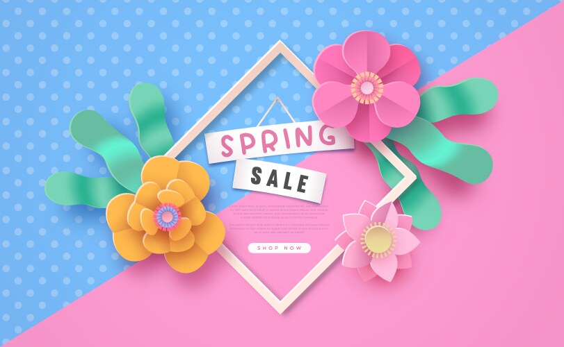 Paper cut flowers greeting card template floral Vector Image