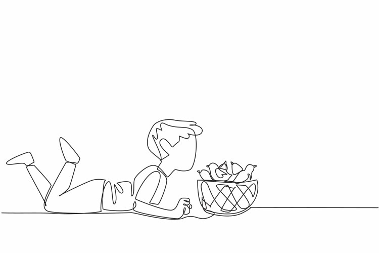 Continuous one line drawing the little girl prone Vector Image