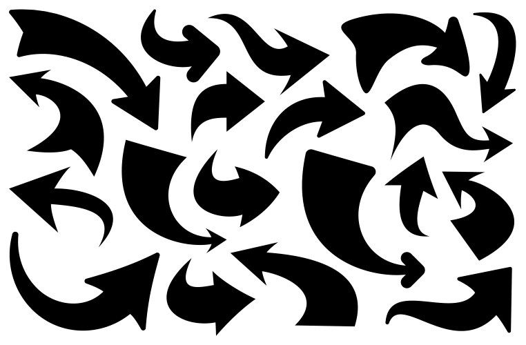 Curved black arrow icons with dynamic and bold Vector Image