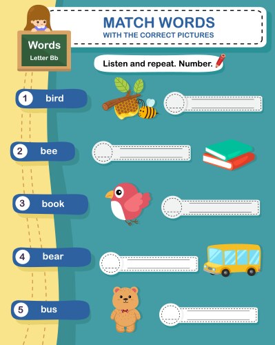 Alphabet letter b-bear exercise with cartoon Vector Image