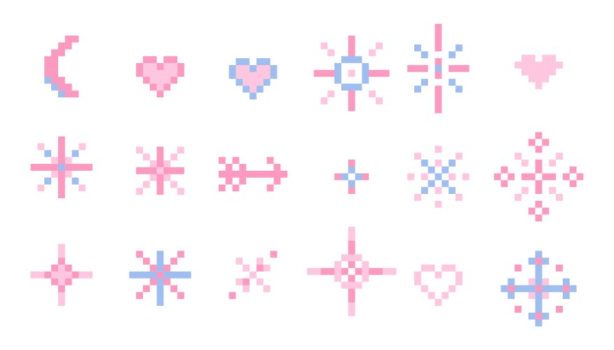 Pixel star sparkle cute retro 8 bit set Royalty Free Vector