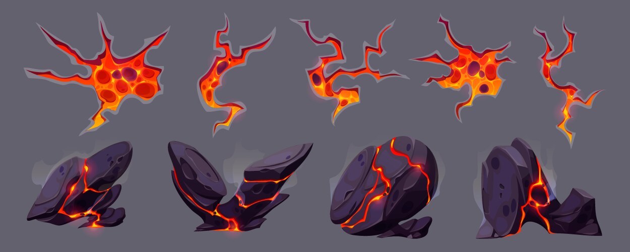 Volcano rocks texture with lava in cracks Vector Image