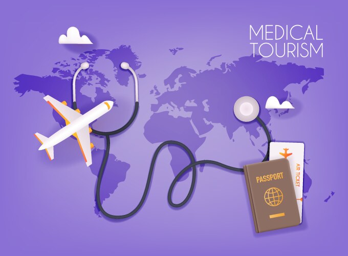 Medical tourism concept banner card with realistic