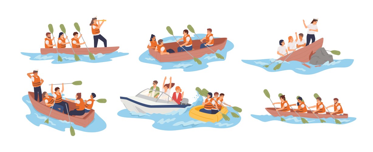 Rafting team splashing the waves Royalty Free Vector Image