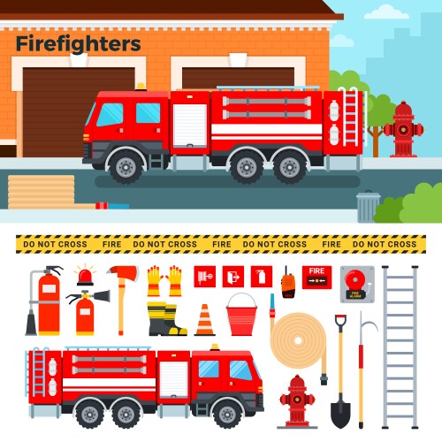 Fire engine collection with red emergency Vector Image