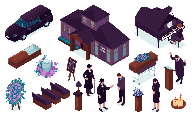 Funeral service isometric Royalty Free Vector Image
