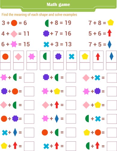 Maths Addition Educational Game Workbook Vector Image