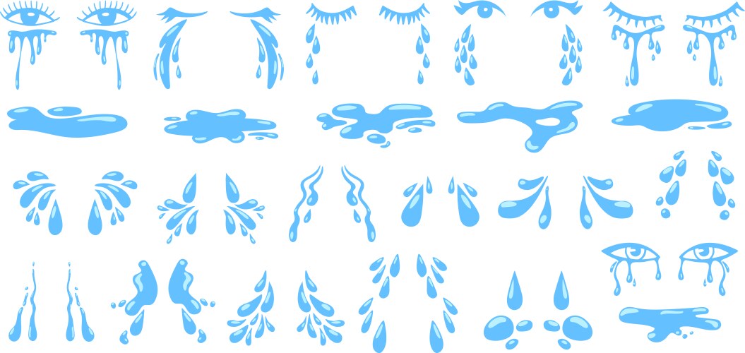 Cartoon tears flat water drops drop of sweating Vector Image