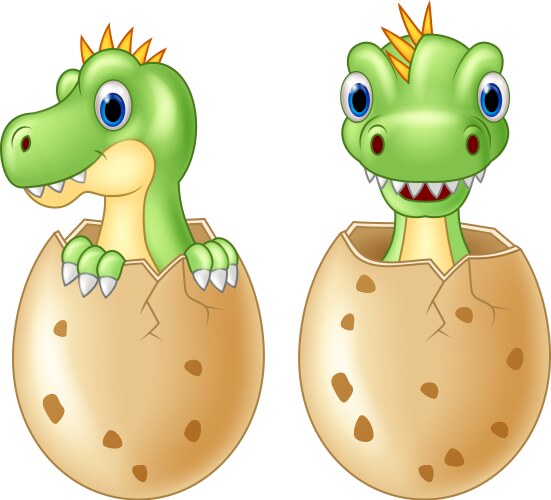 Cartoon baby dinosaur hatching from egg Royalty Free Vector